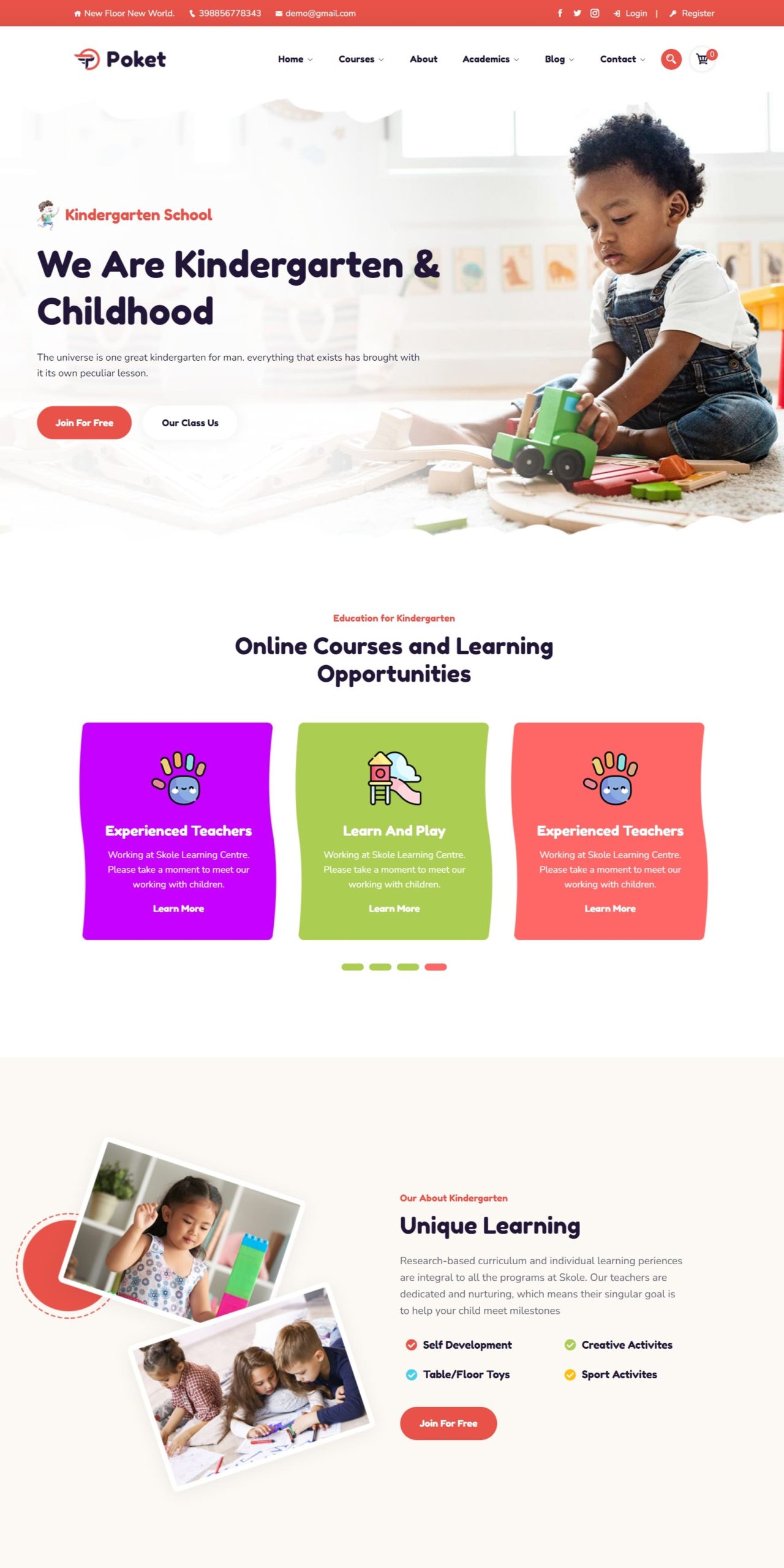 Colorful Day Care, Nursery & Kindergarten Kids Website Templates ...