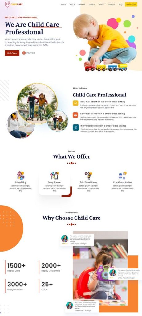 Colorful Day Care, Nursery & Kindergarten Kids Website Templates ...