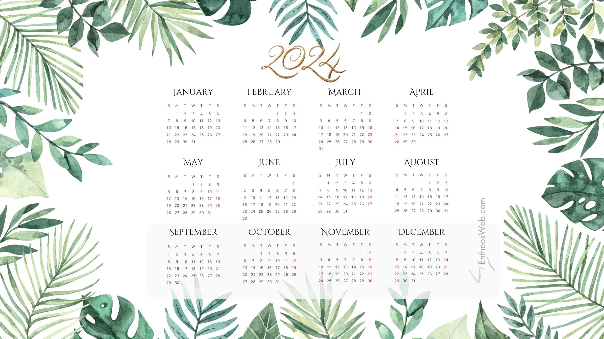 2024-Calendar-Green-Leaves-By-EntheosWeb-3 | EntheosWeb 2024 Calendar ...