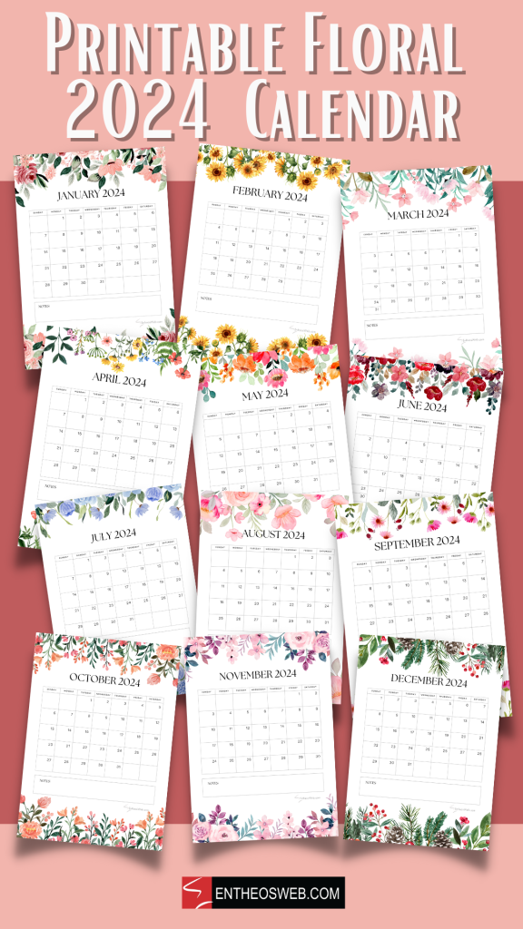 Printable Floral 2024 Monthly Calendar (PDF) | EntheosWeb