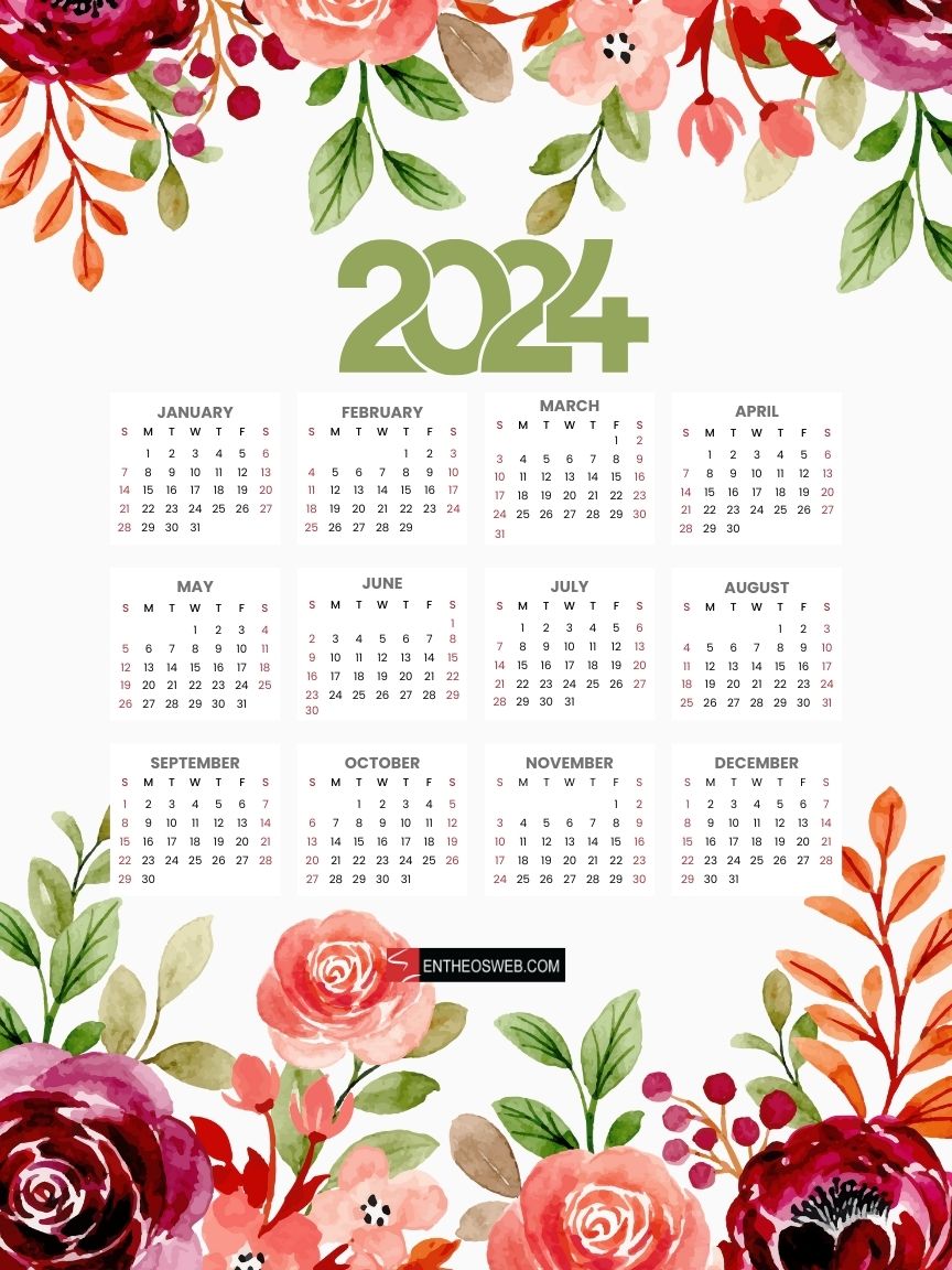 Free 2024 Calendar Poster Printable PDF | EntheosWeb