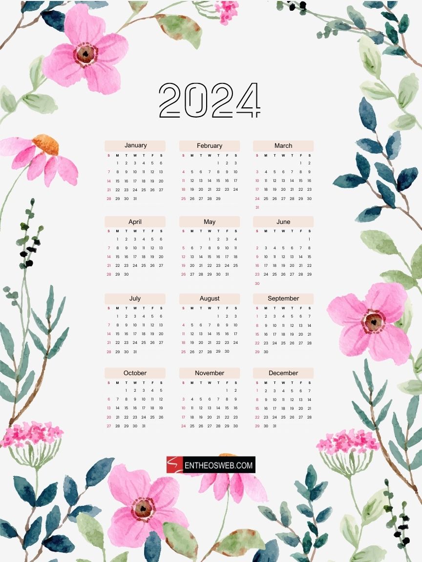 Free 2024 Calendar Poster Printable PDF | EntheosWeb