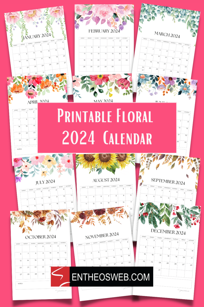 2024 Floral Monthly Calendar #3 (Printable PDF) | EntheosWeb