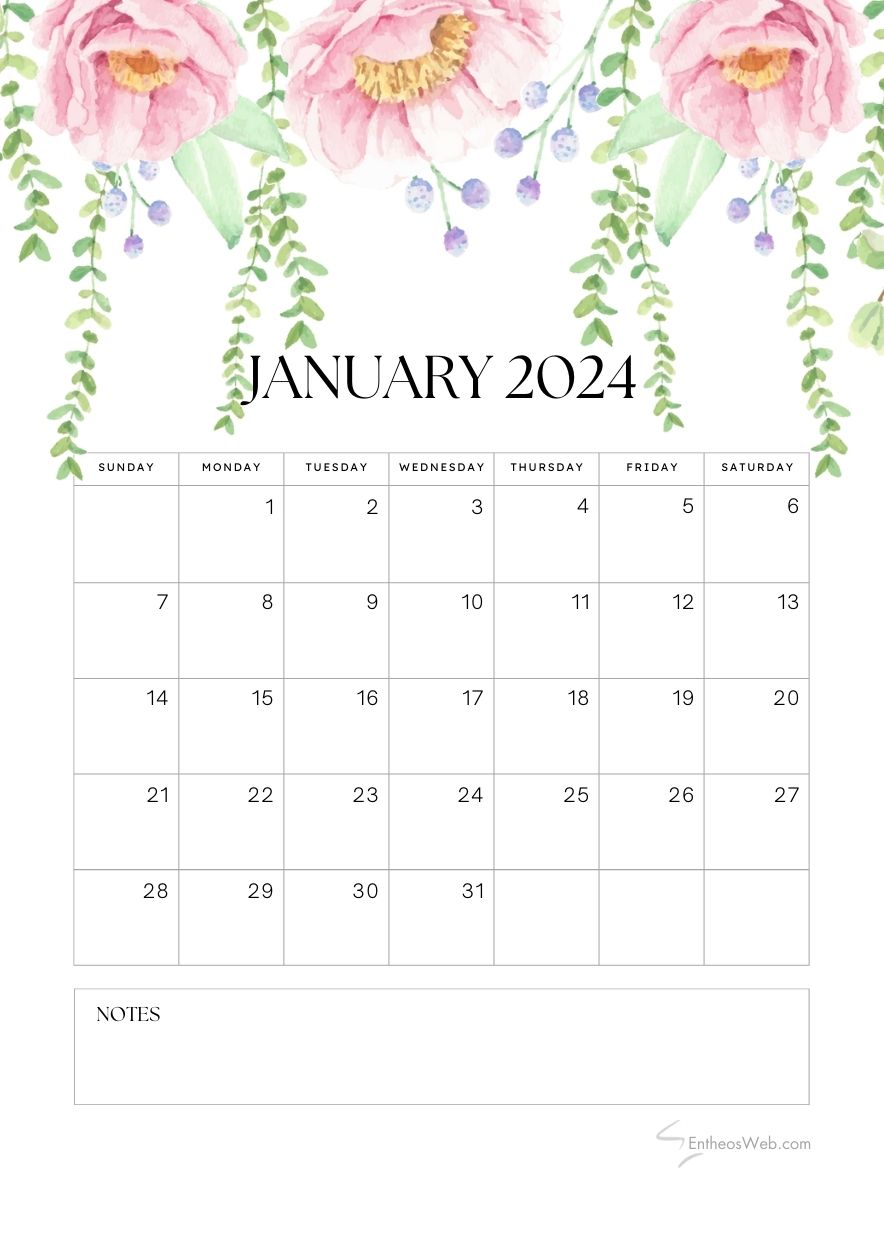 Free January 2024 Calendar PDF | EntheosWeb