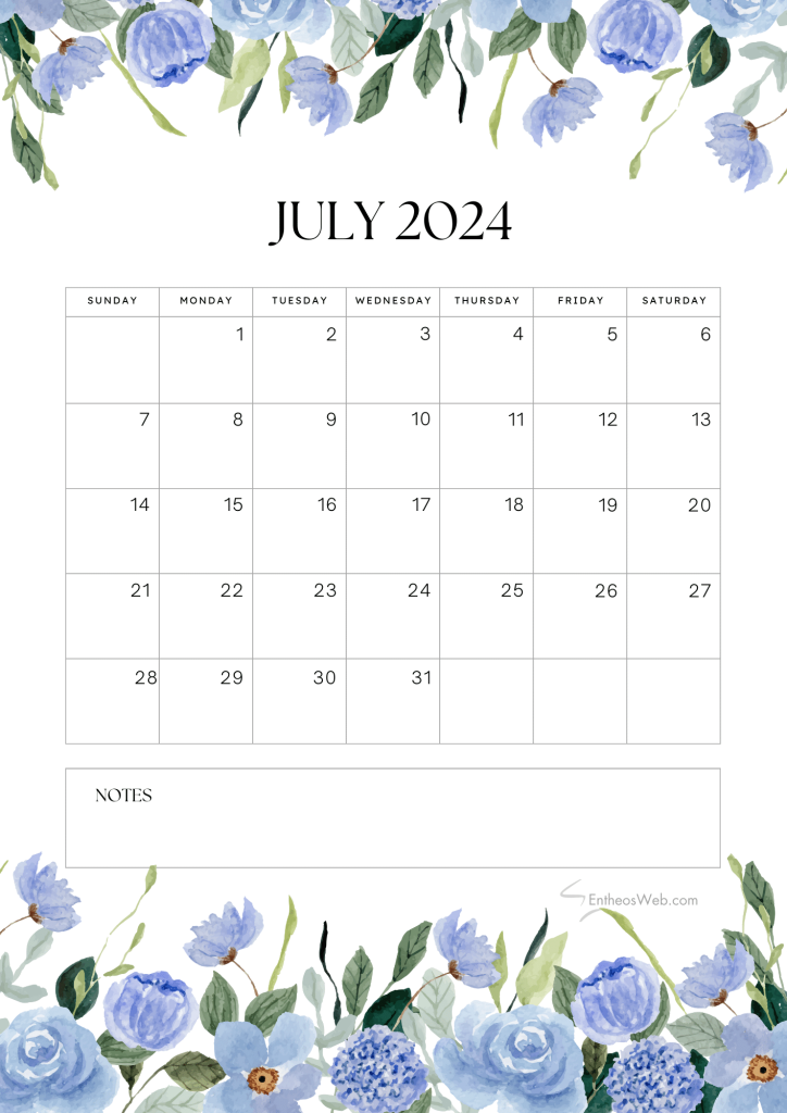 Free July 2024 Calendar PDF Printables | EntheosWeb