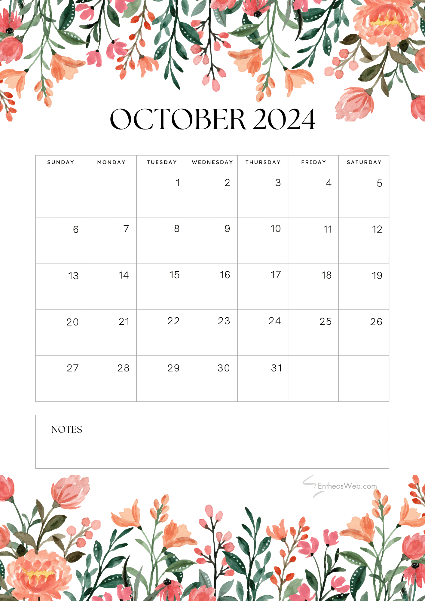 Free October 2024 Calendars – PDF Printables | EntheosWeb