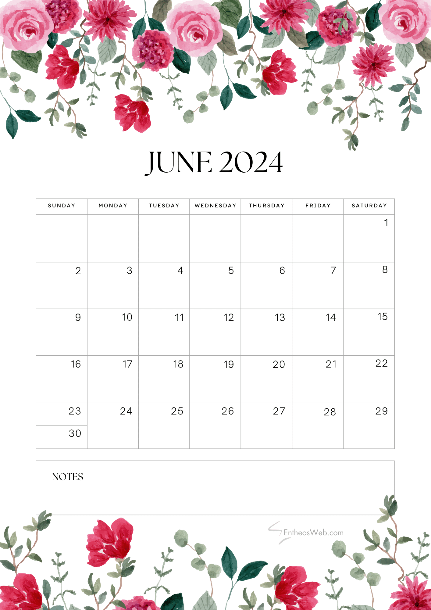 June 2024 Calendar PDF Printables | EntheosWeb