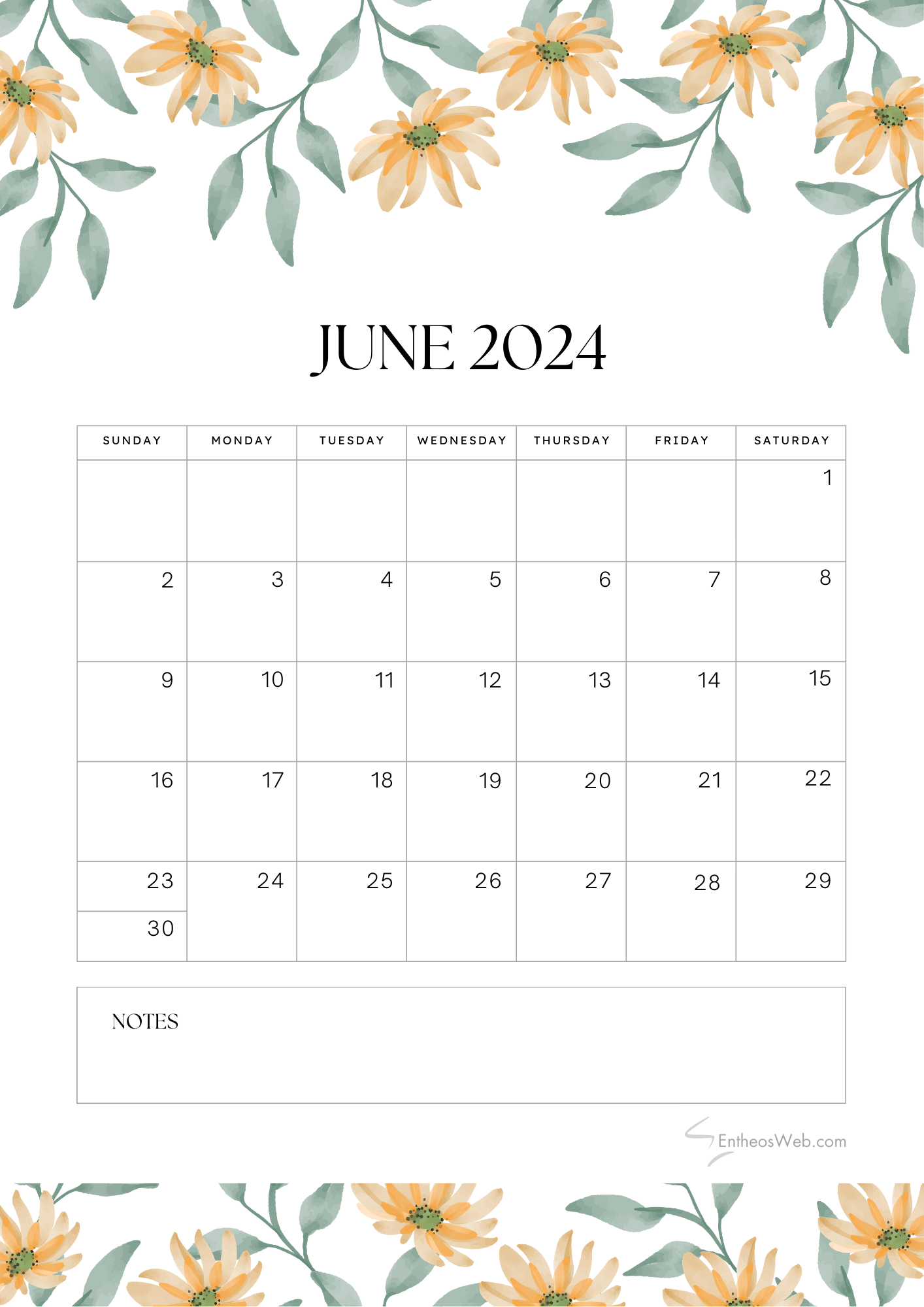June 2024 Calendar PDF Printables | EntheosWeb