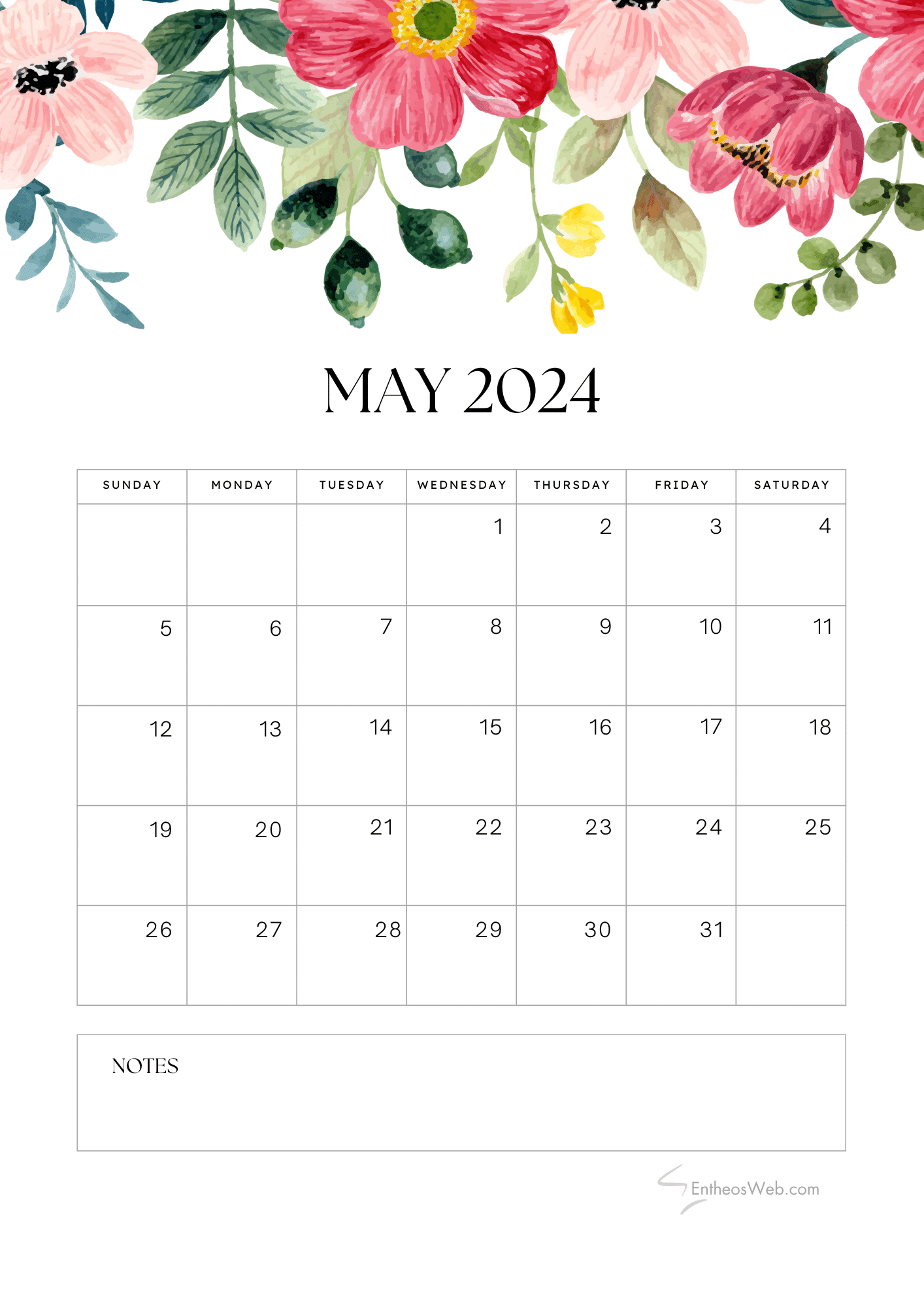 May 2024 Calendar Printable PDF | EntheosWeb
