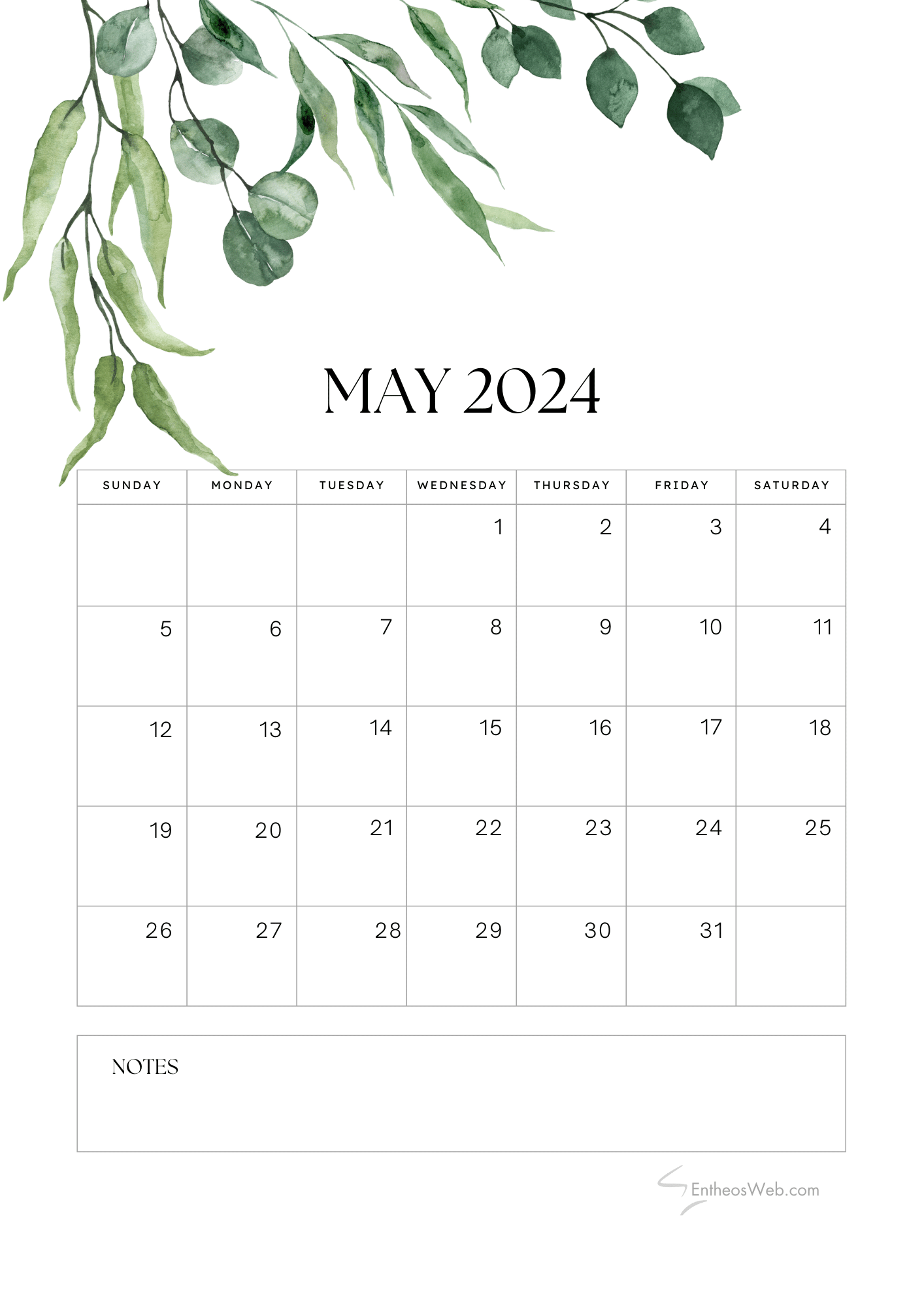 May 2024 Calendar Printable PDF | EntheosWeb