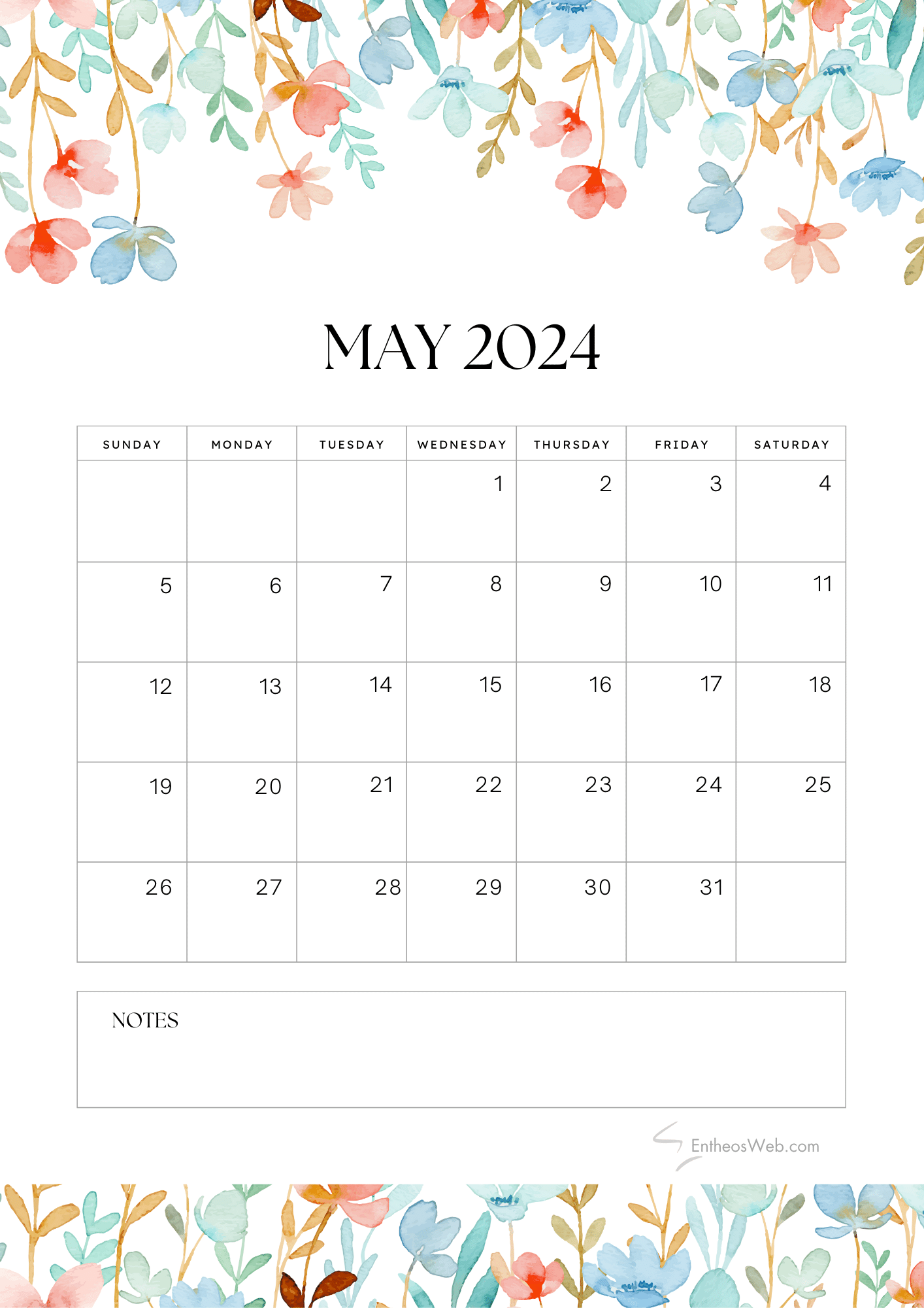 May 2024 Calendar Printable PDF | EntheosWeb