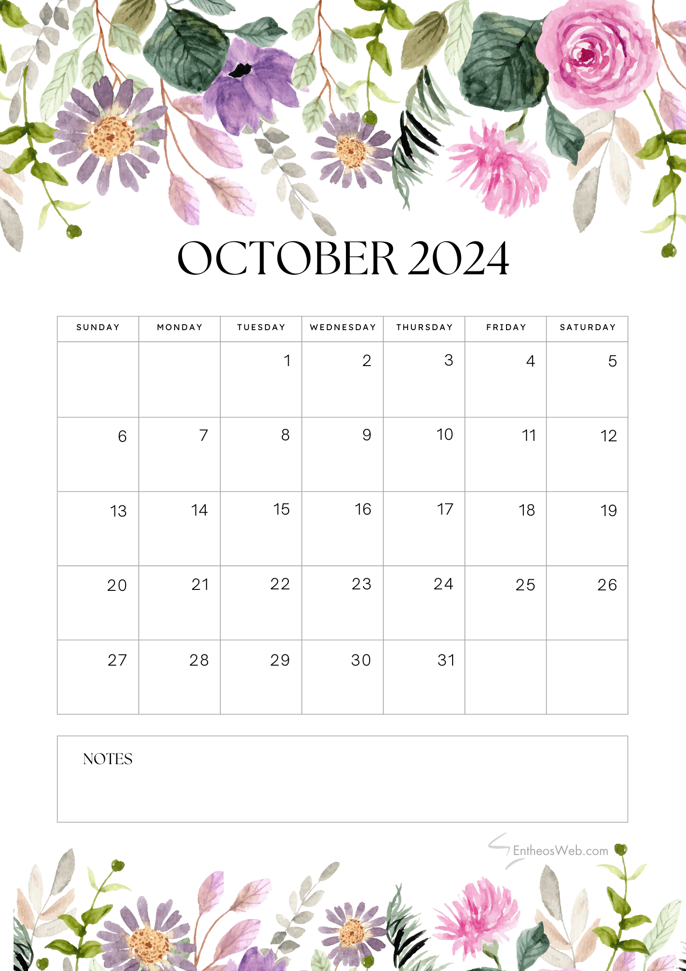 Free October 2024 Calendars – PDF Printables | EntheosWeb