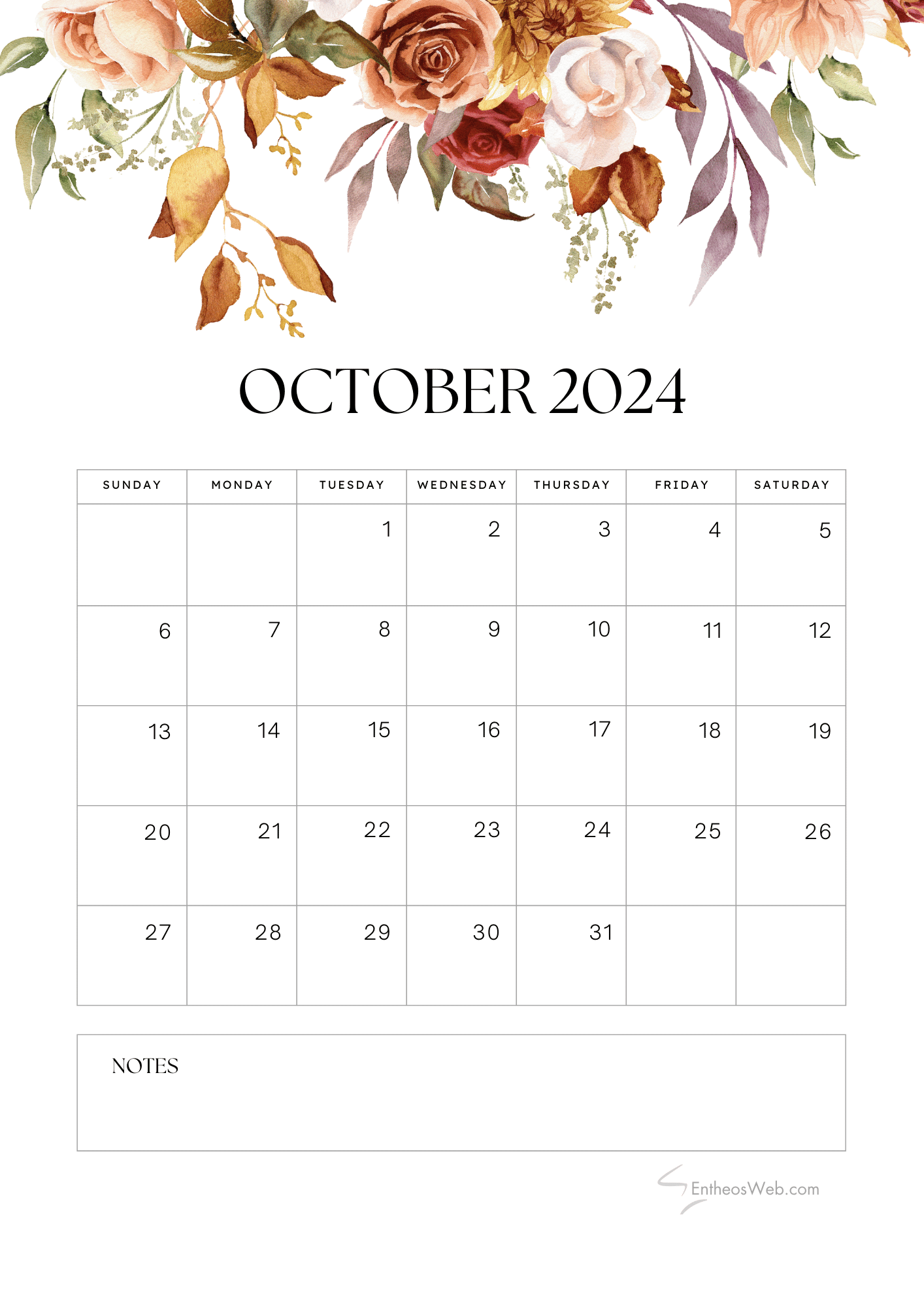 Free October 2024 Calendars – PDF Printables | EntheosWeb