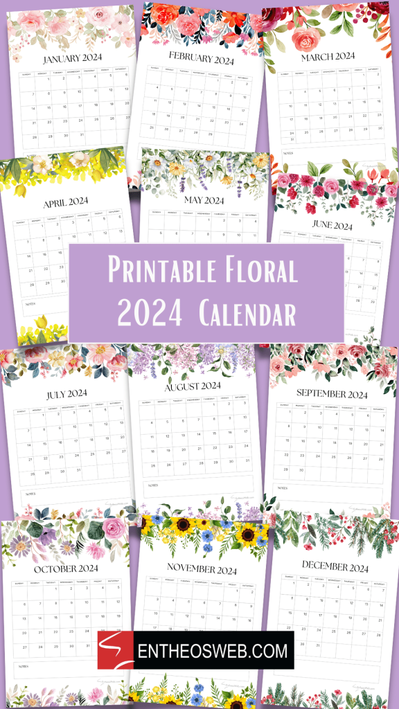 2024 Floral Monthly Calendar #2 (Printable PDF) | EntheosWeb