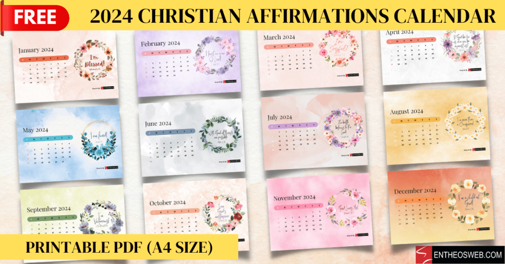Free Printable 2026 Christian Affirmations Calendar PDF | EntheosWeb