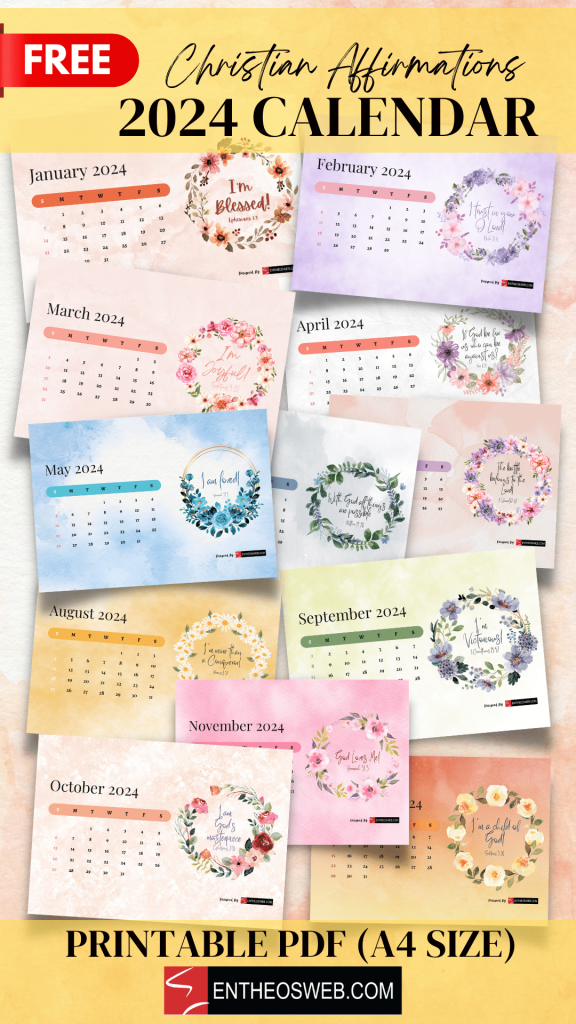 Free Printable 2026 Christian Affirmations Calendar PDF | EntheosWeb