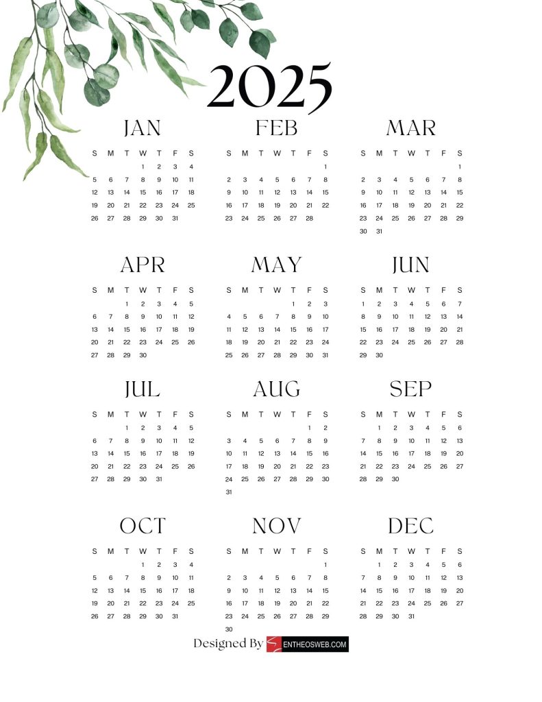 Free 2025 Calendars | EntheosWeb