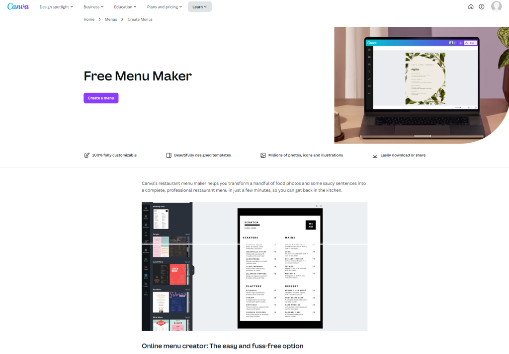 Free Online Menu Makers | EntheosWeb