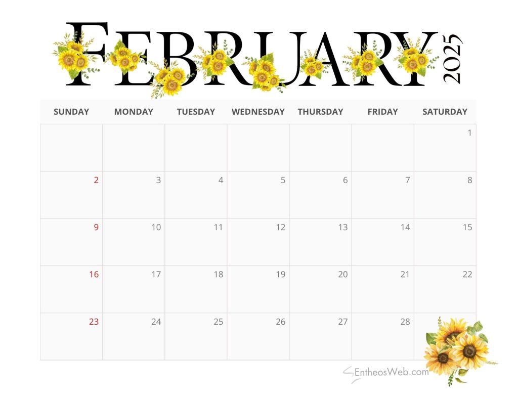 Free Printable Monthly Calendar 2026 Sunflowers » EntheosWeb
