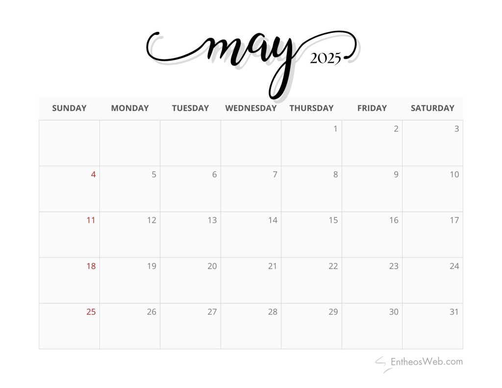 Printable 2025 Monthly Calendar – Black and White | EntheosWeb