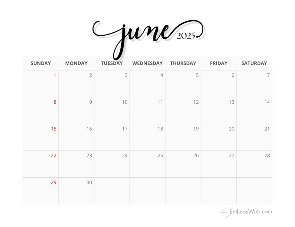 Printable 2025 Monthly Calendar – Black and White | EntheosWeb