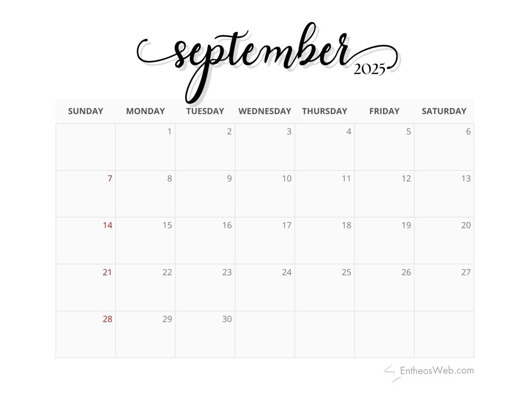September 2025 Calendar Printables & Wallpapers | EntheosWeb