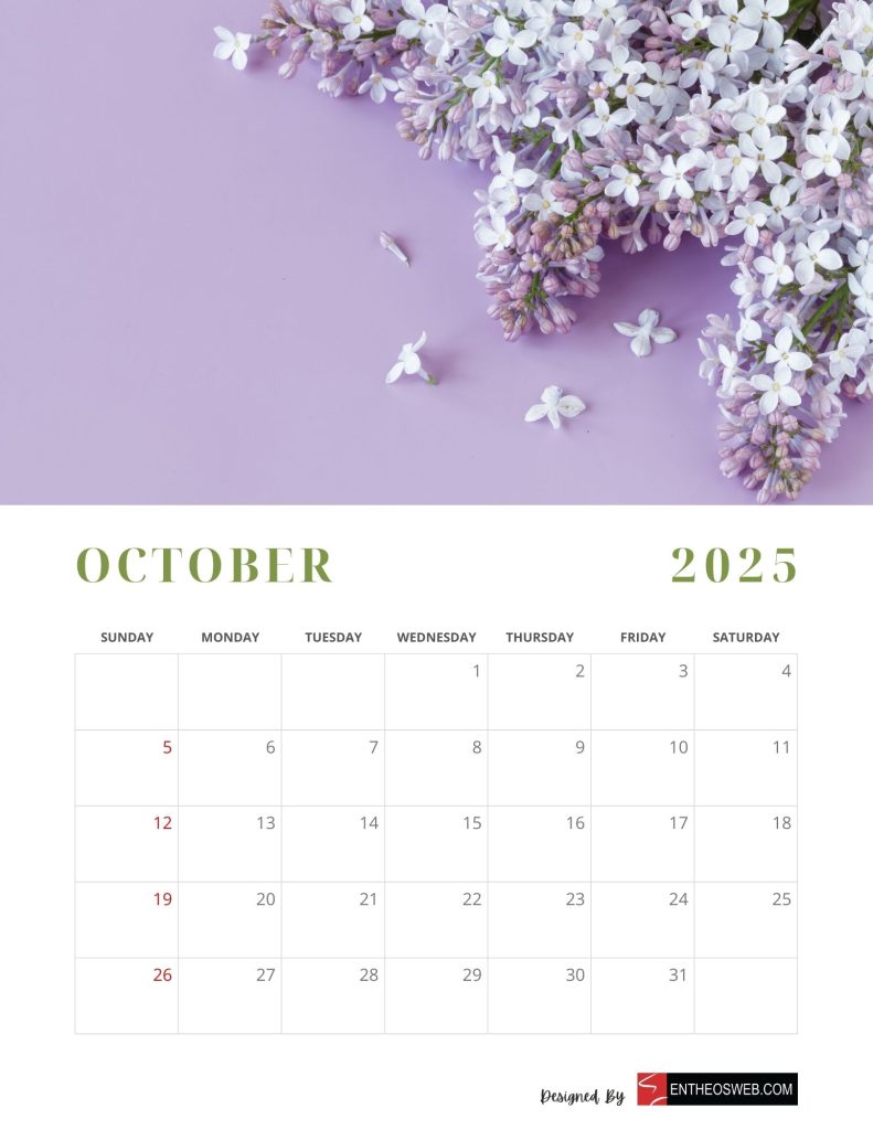October 2025 Free Monthly Printable Calendars | EntheosWeb