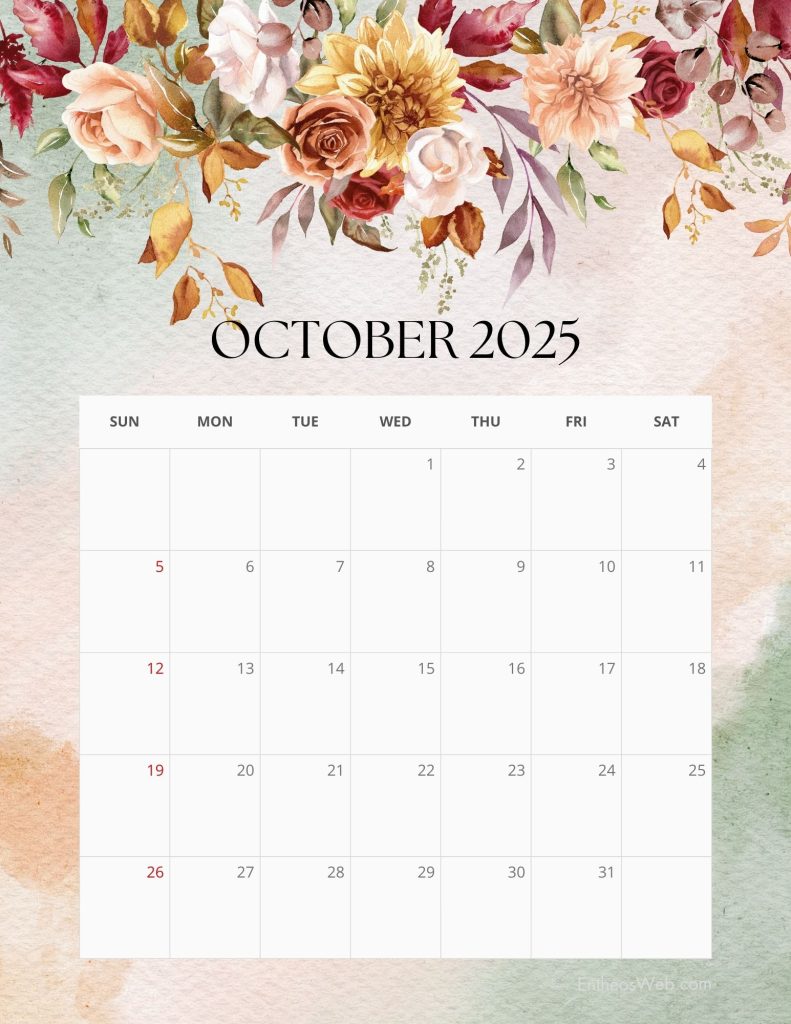 Free Printable Floral 2025 Monthly Calendar | EntheosWeb