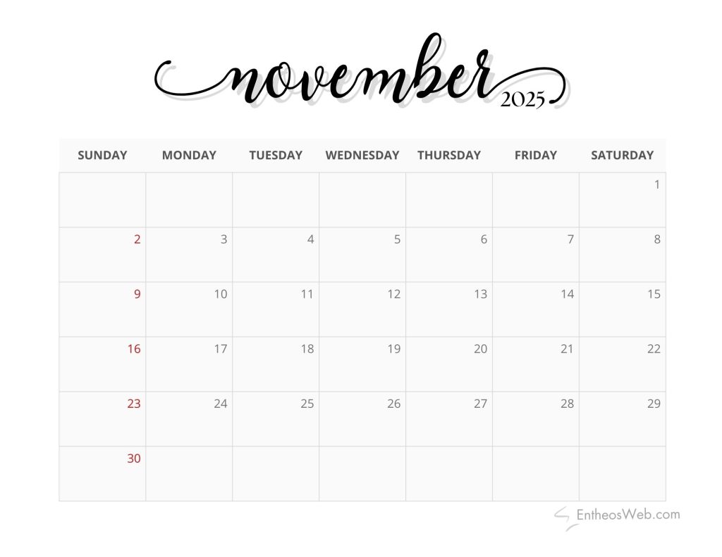 Printable 2025 Monthly Calendar – Black and White | EntheosWeb