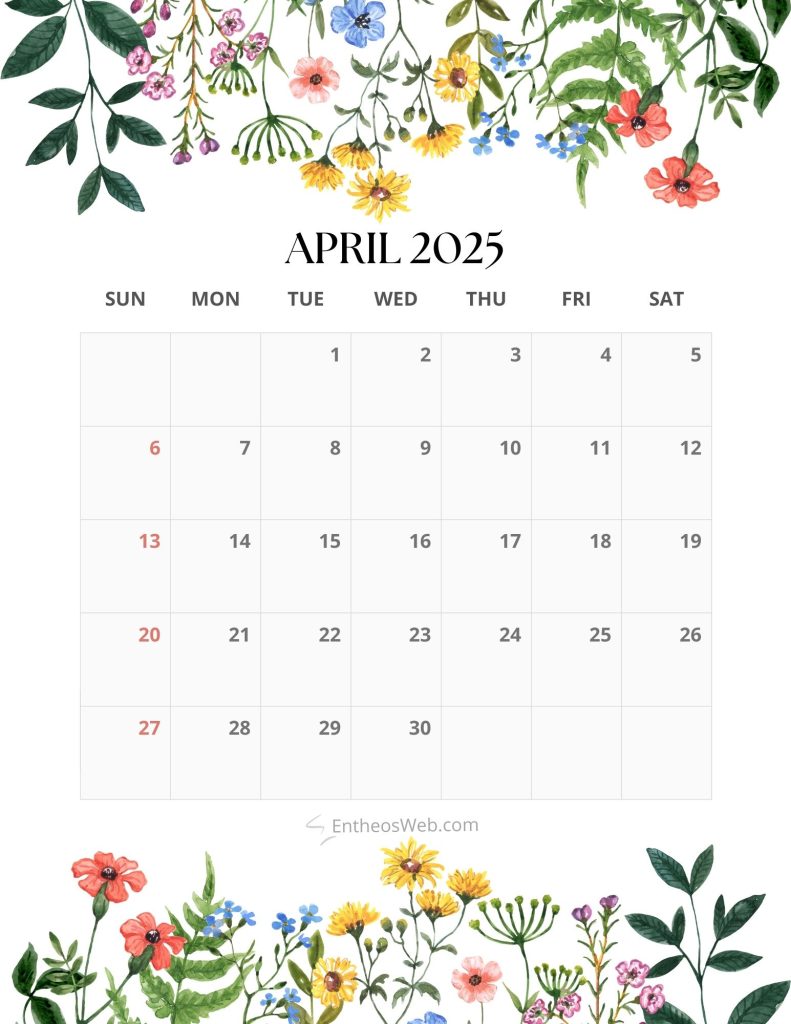 Free April 2025 Calendars and Wallpapers » EntheosWeb