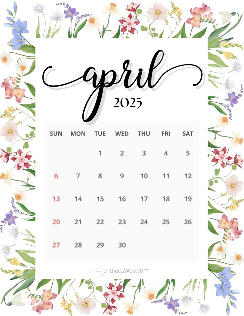 April 2025 Calendar Printables | EntheosWeb