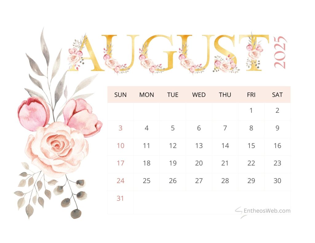 Free August 2025 Printable Calendars | EntheosWeb