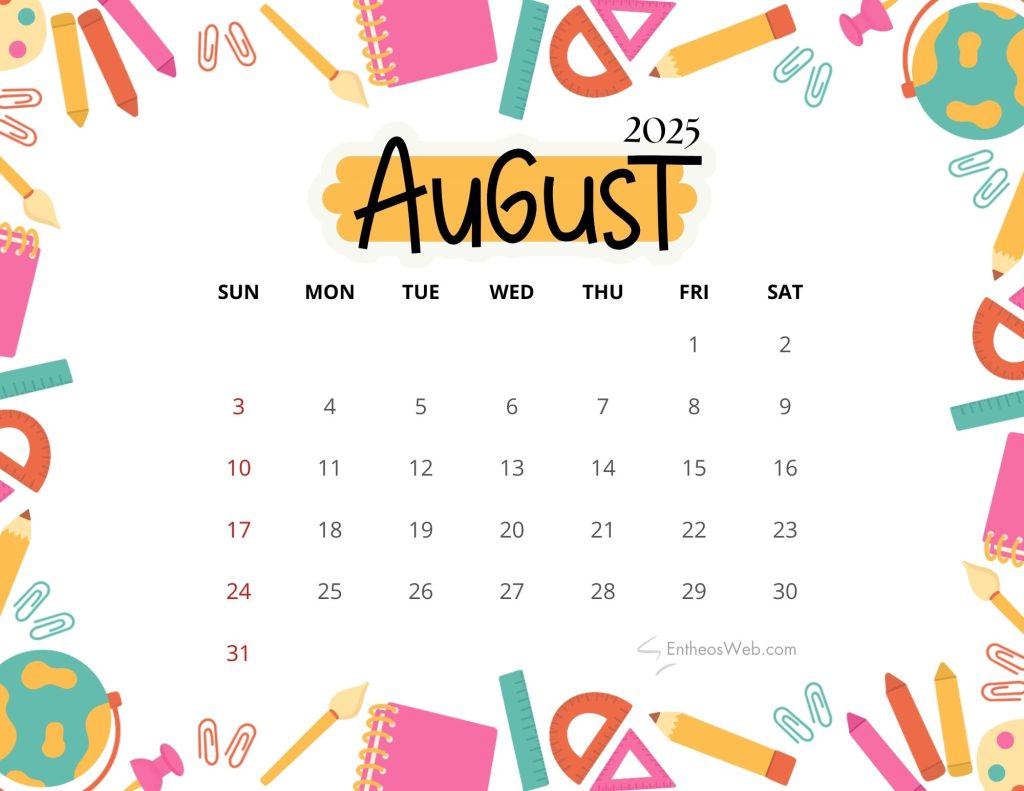 August 2025 Calendar Printables & Wallpapers | EntheosWeb