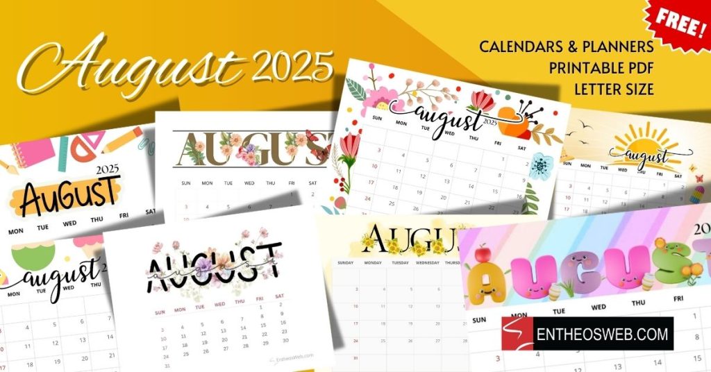 Free August 2025 Printable Calendars | EntheosWeb