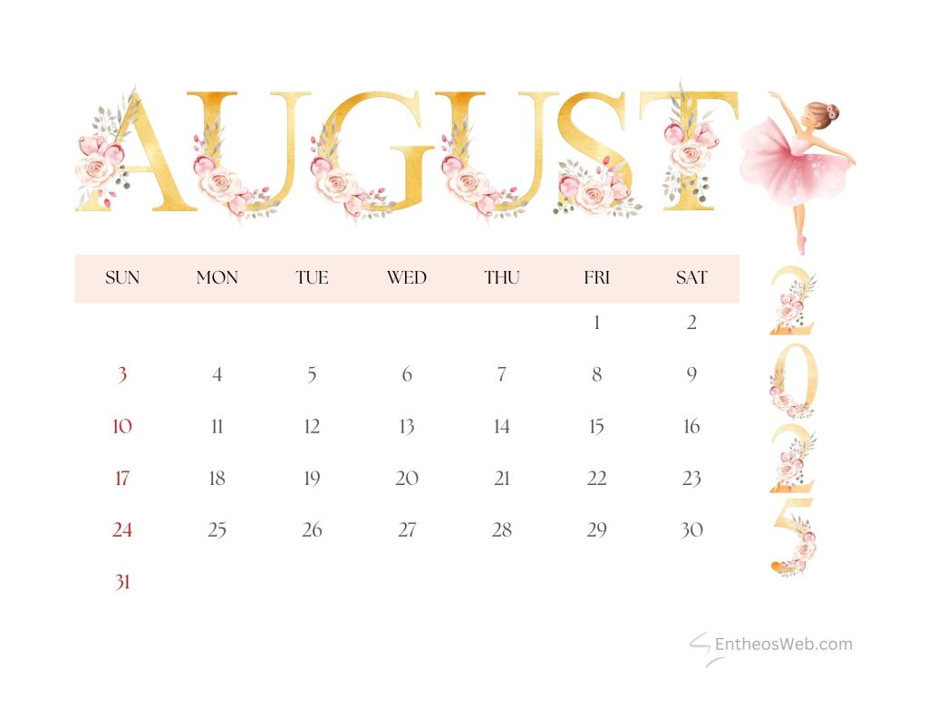 Free August 2025 Printable Calendars | EntheosWeb
