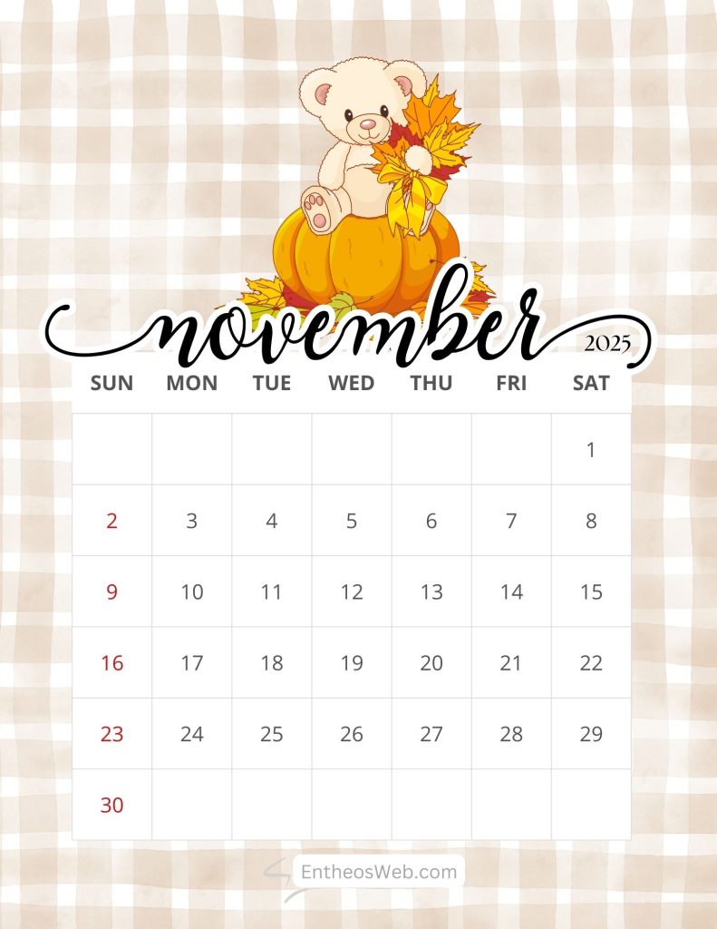 Thanksgiving November Printable Calendar | EntheosWeb