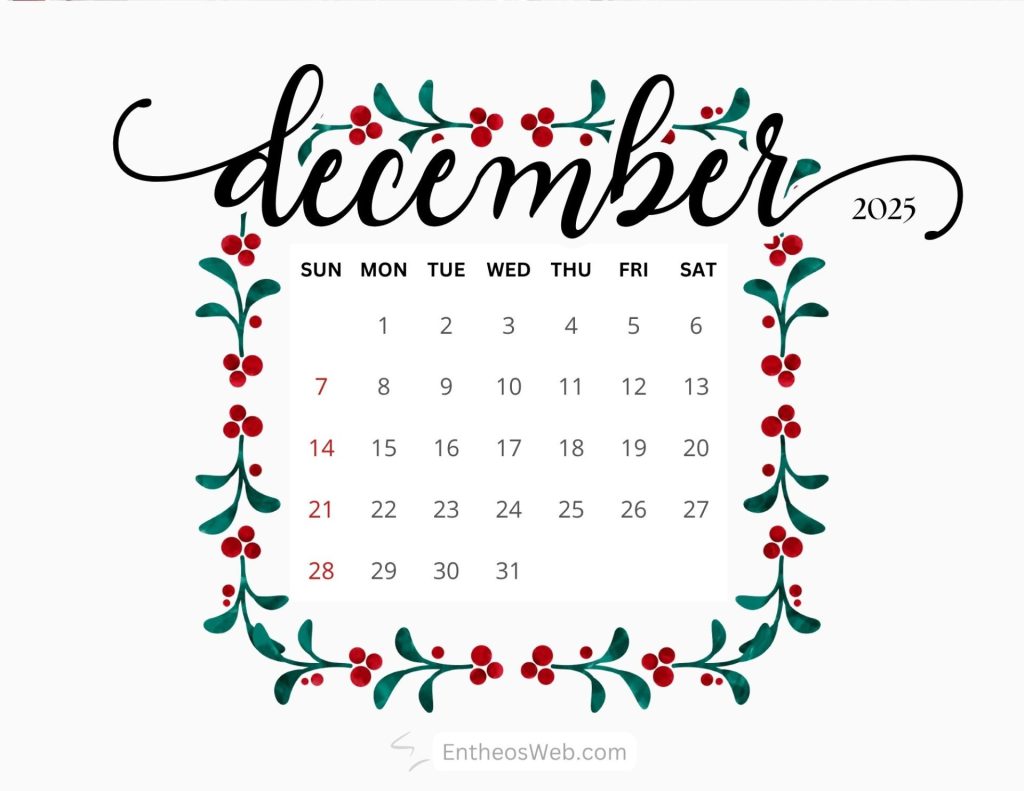 Christmas Printable December 2025 Calendars | EntheosWeb