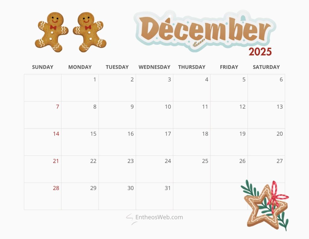 Cute Printable December 2025 Calendars | EntheosWeb
