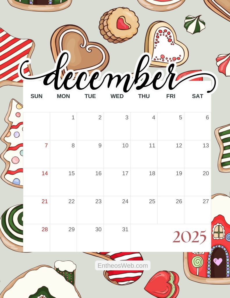 Christmas Printable December 2025 Calendars | EntheosWeb