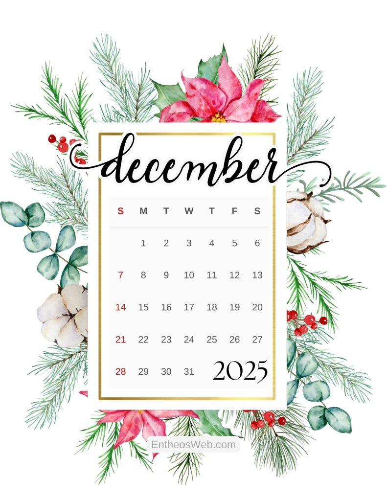 Christmas Printable December 2025 Calendars | EntheosWeb
