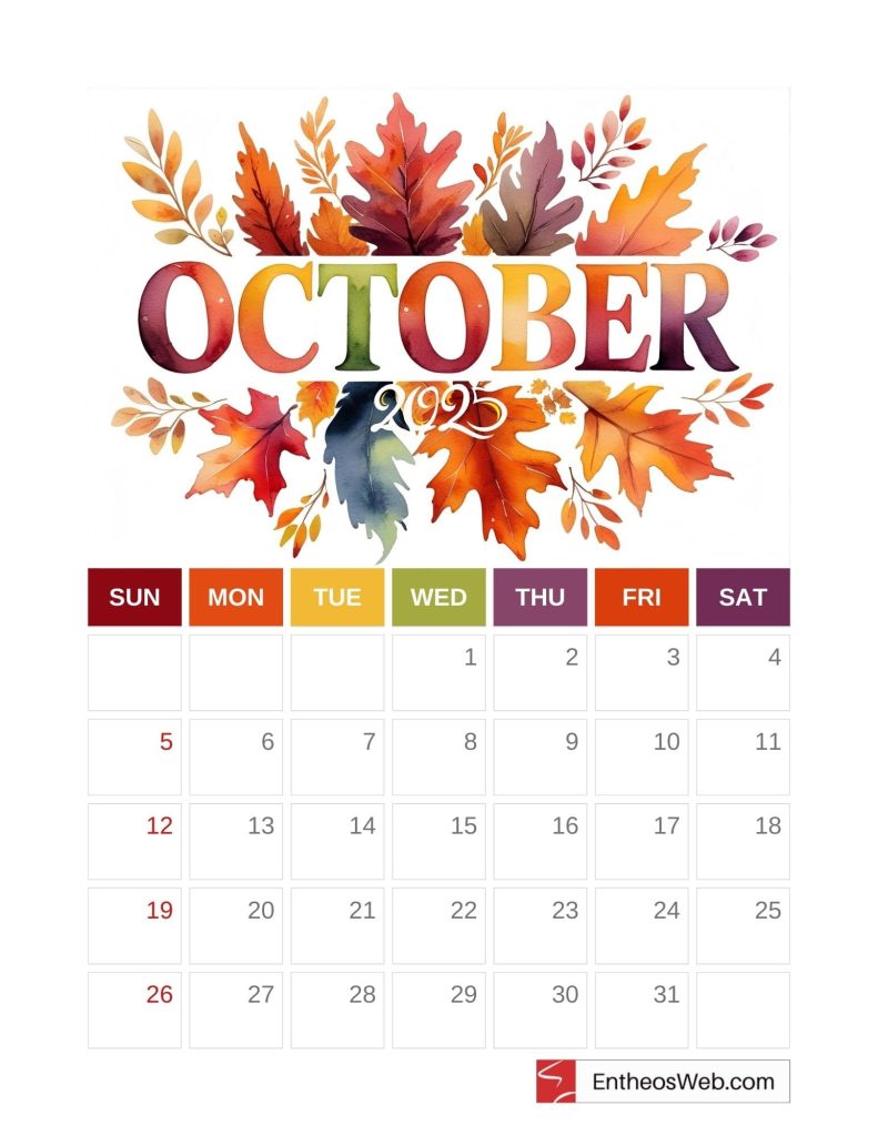 October 2025 Calendar Free Printables | EntheosWeb