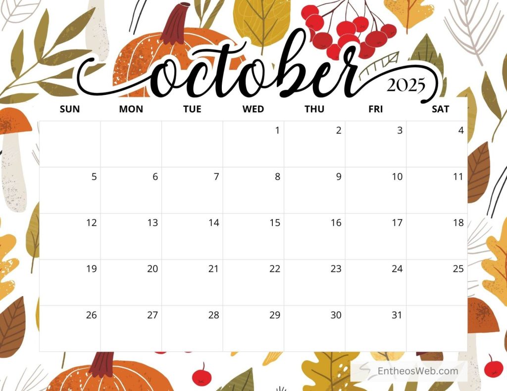 October 2025 Calendar Free Printables | EntheosWeb