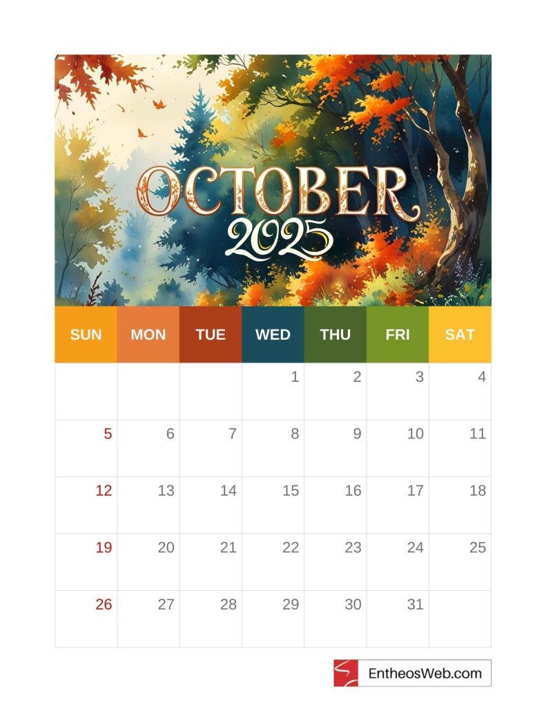 October 2025 Calendar Free Printables | EntheosWeb