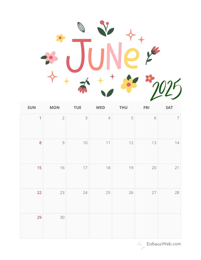June 2025 Calendar Printables | EntheosWeb