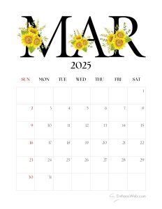 Free Printable Monthly Calendar 2025 Sunflowers | EntheosWeb