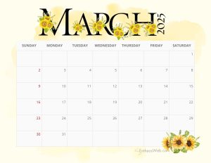 Free Printable Monthly Calendar 2026 Sunflowers | EntheosWeb