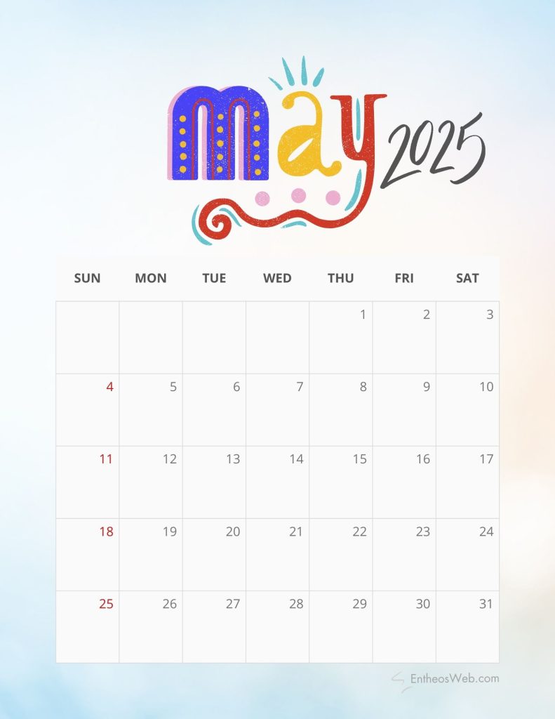 Free May Calendar 2025 Printables and Wallpapers | EntheosWeb