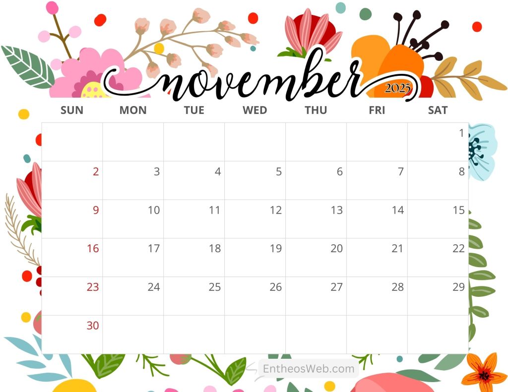 Floral Printable 2025 Calendar | EntheosWeb