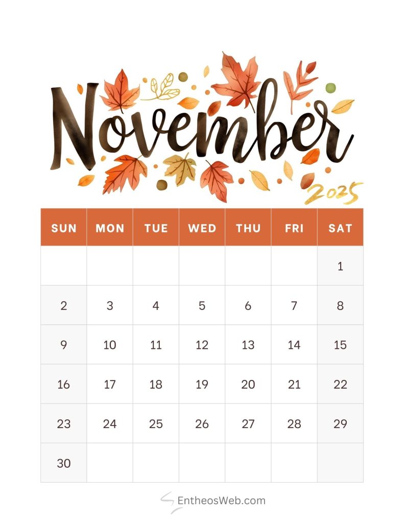 November 2025 Calendar Free Printables | EntheosWeb