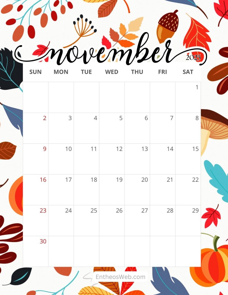 November 2025 Calendar Free Printables | EntheosWeb